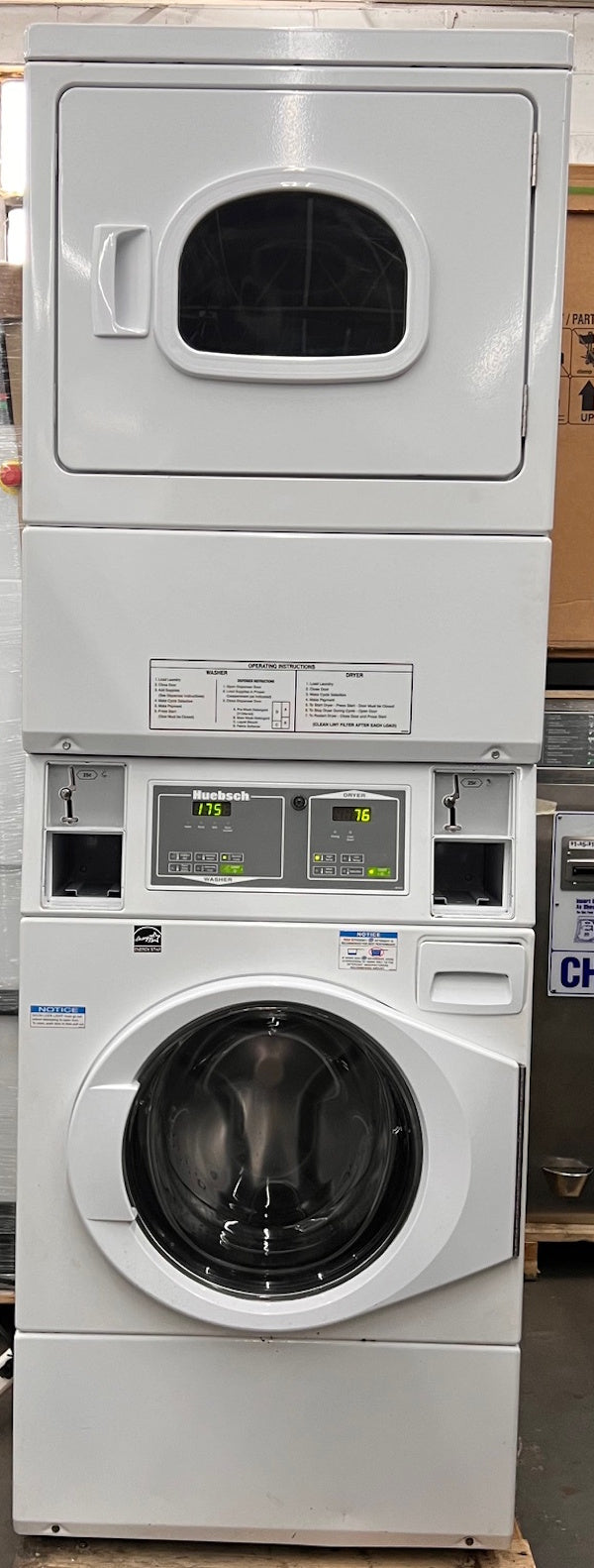 Huebsch HTGBCASP113TW01 Commercial Stack Washer / Gas Dryer 120v Coin ...