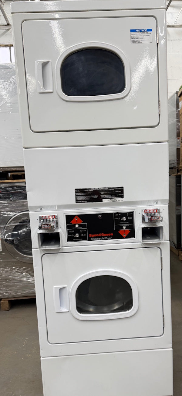 Speed Queen SSE917WF white stack electric dryer 7.4cu ft. coin slide o ...